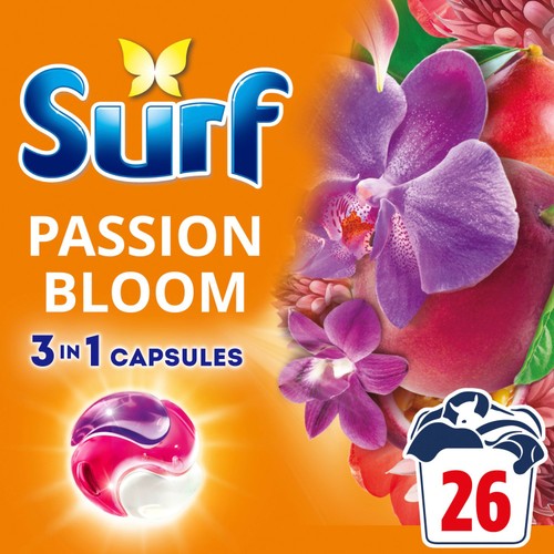 Surf 3 in 1 Laundry Washing Detergent Capsules Passion Bloom 26 Washes ...