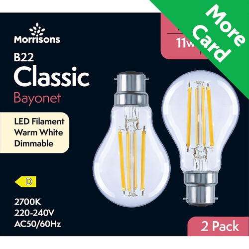Morrisons LED Filament GLS 1521 Lumens BC 11W Dimmable - Morrisons ...