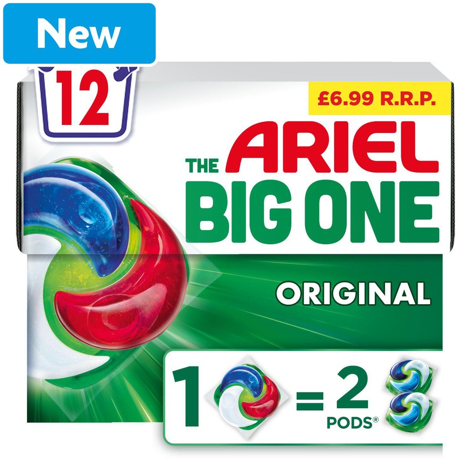 Ariel The Big One Pods Original Washing Liquid Capsules 12 Washes ...