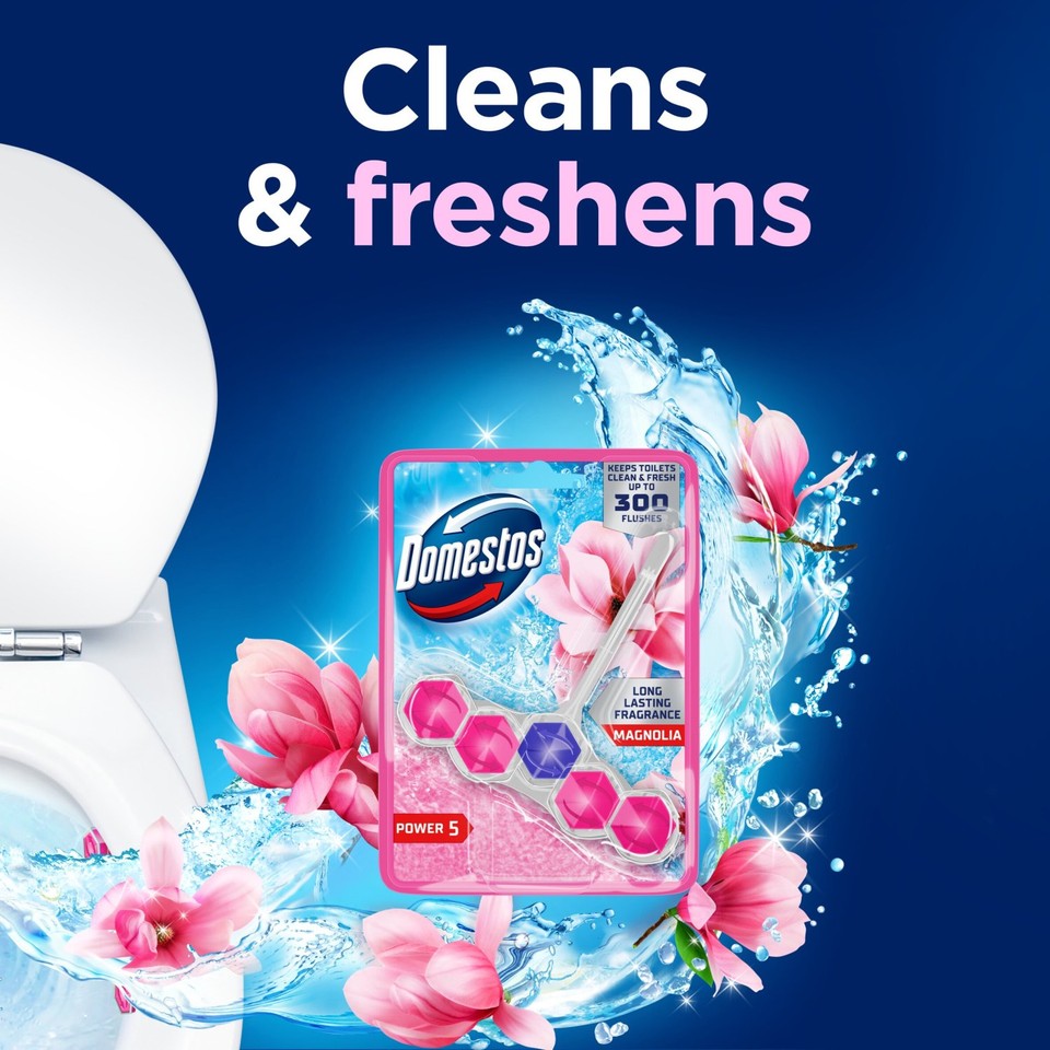 Domestos Power 5 Toilet Rim Block Magnolia 50g - Morrisons Online ...
