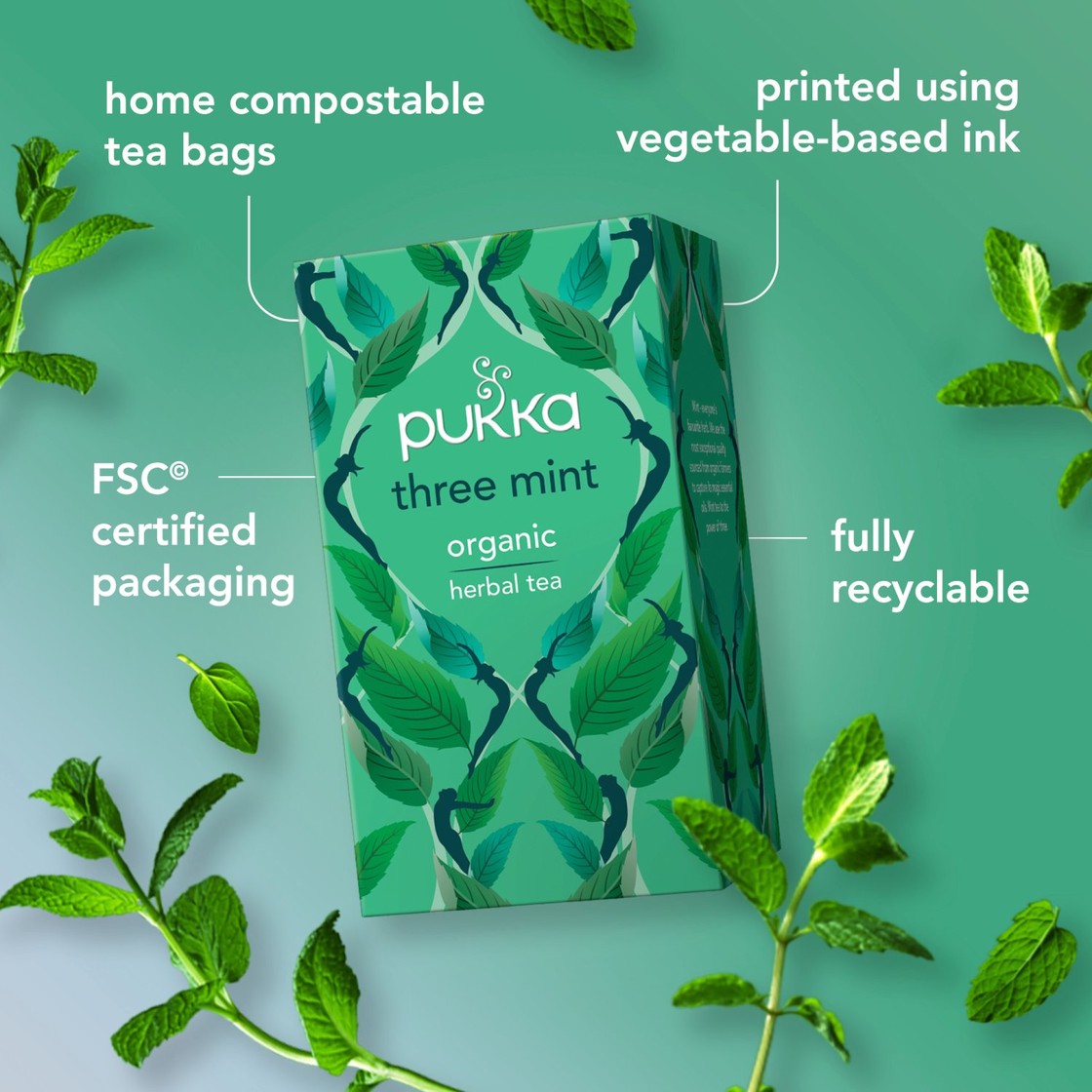 Pukka Three Mint, Organic Herbal Tea with Peppermint, Spearmint, 20 ...