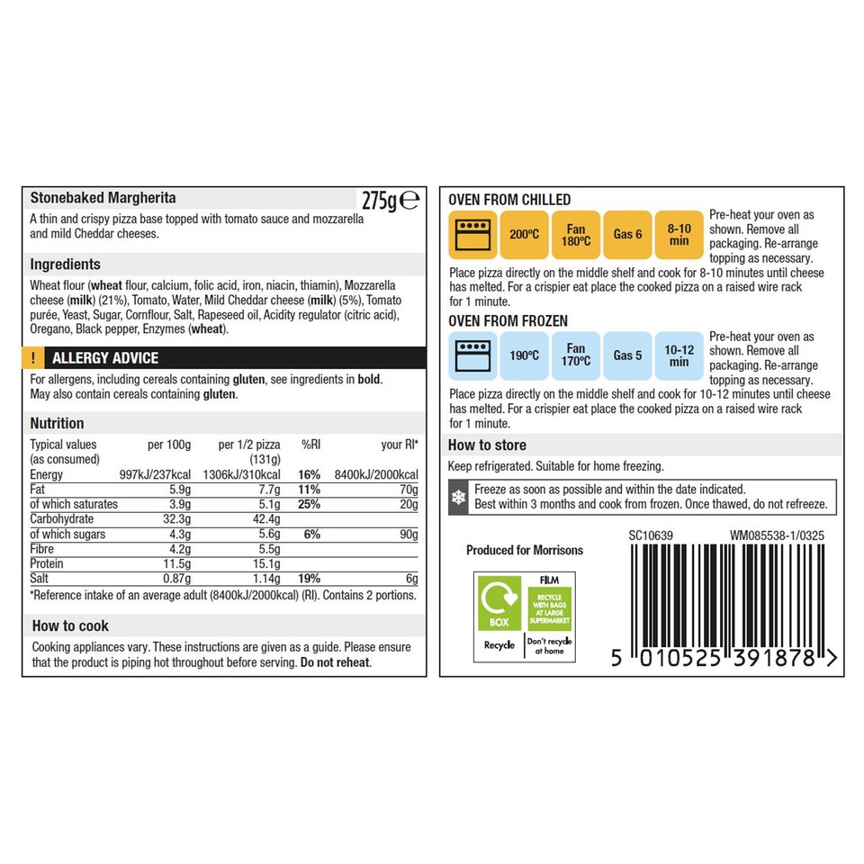 Morrisons Stonebaked Cheese & Tomato Pizza 275g - Morrisons Online Groceries & Offers