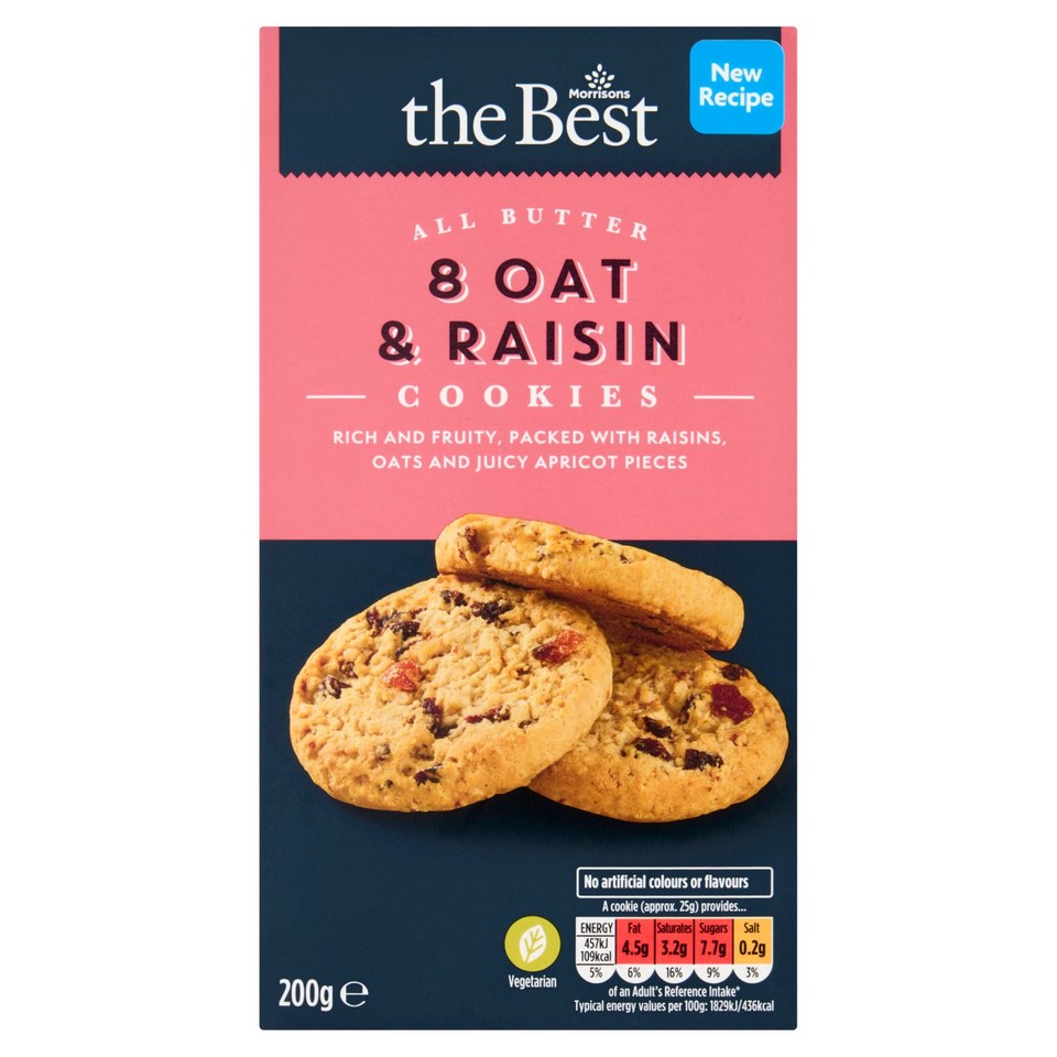 Morrisons The Best All Butter 8 Oat & Raisin Cookies 200g - Morrisons ...