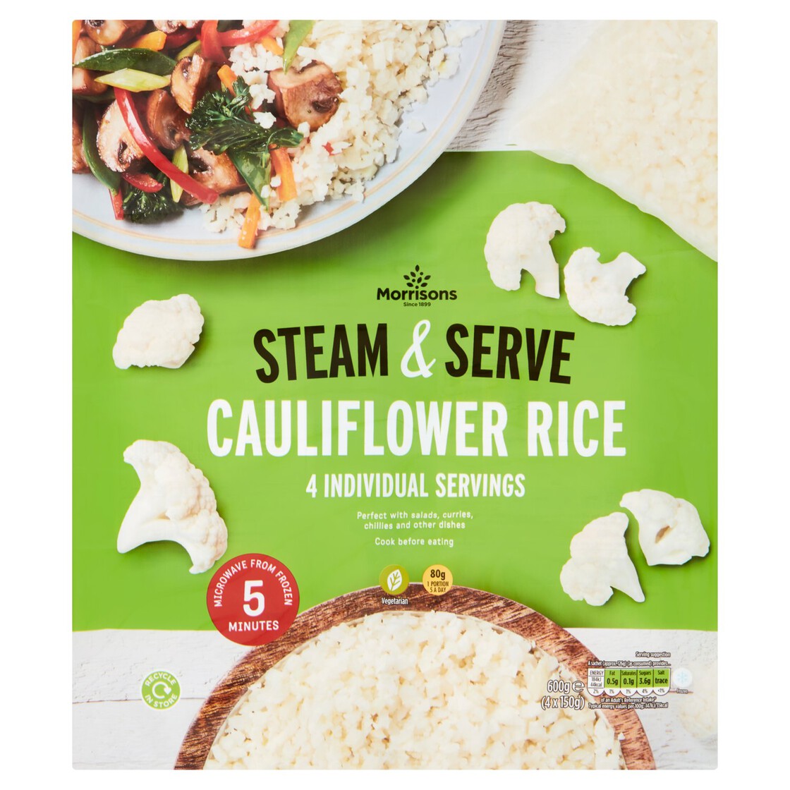 Morrisons Steam & Serve Cauliflower Rice (4x150g) - Morrisons Online ...
