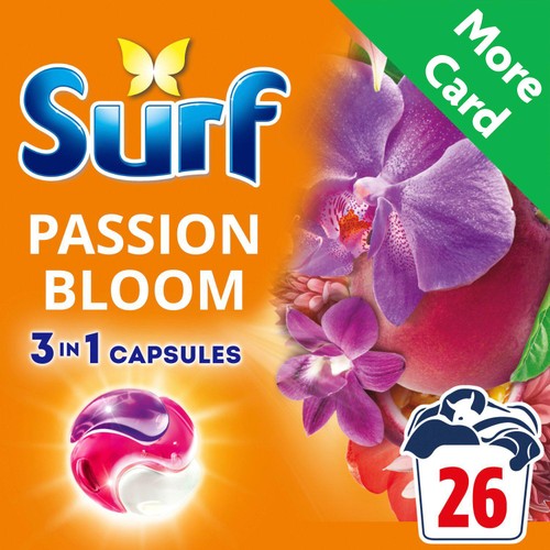 Surf 3 in 1 Laundry Washing Detergent Capsules Passion Bloom 26 Washes ...