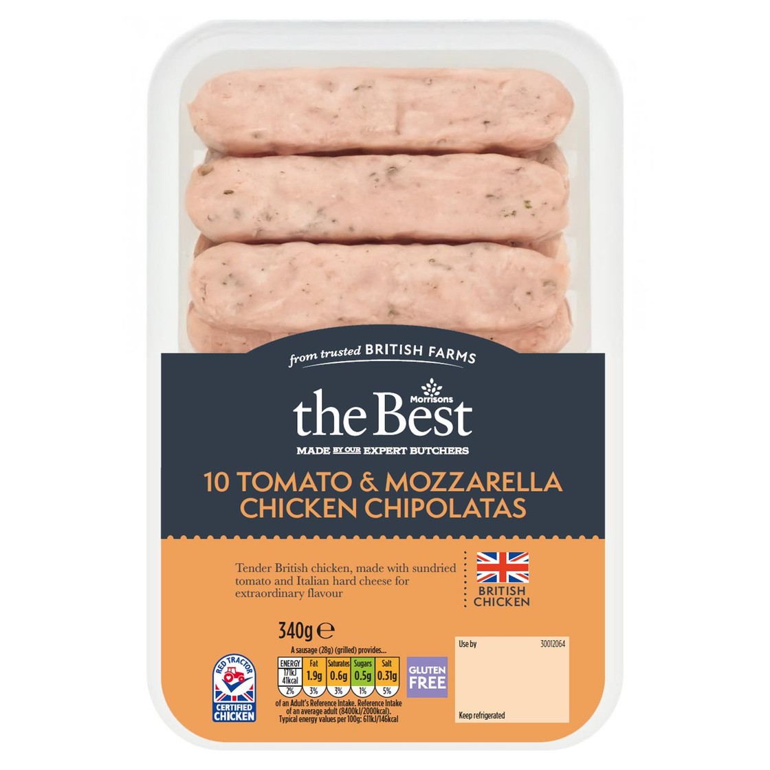 Morrisons The Best 10 Tomato & Mozzarella Chicken Chipolata Sausages ...