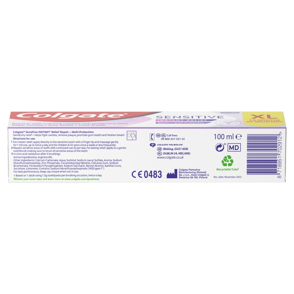 Colgate Sensitive Instant Relief + Multi Protection Toothpaste ...