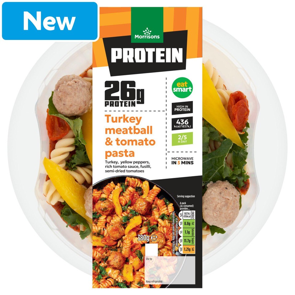 Morrisons Protein Turkey Meatball & Tomato Pasta 380g - Morrisons ...
