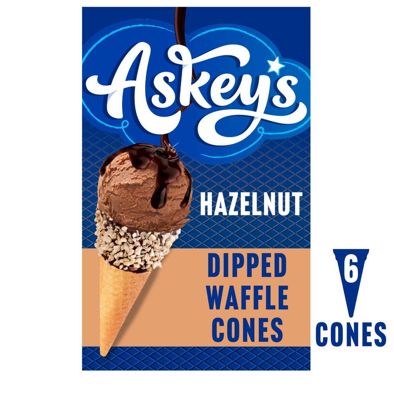 Askeys Deluxe Hazelnut Dipped Waffle Cones 6 Pack - Morrisons Online ...
