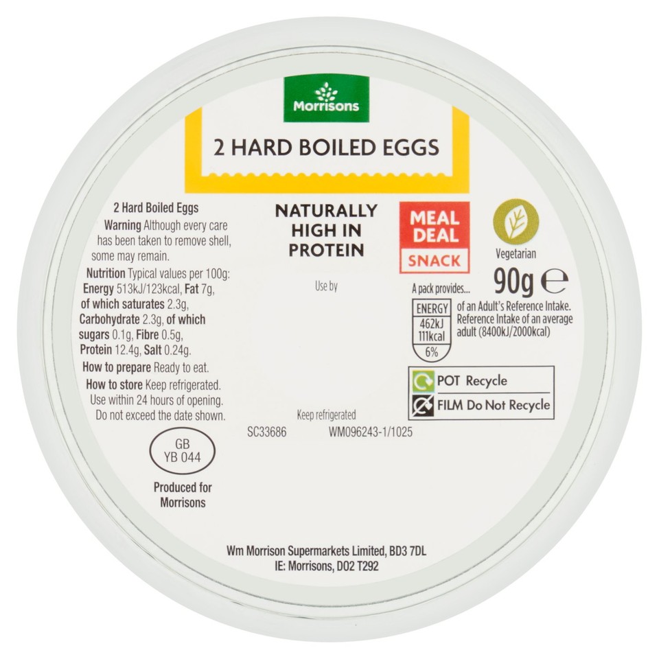 Morrisons 2 Hard Boiled Eggs Pot 90g - Morrisons Online Groceries & Offers