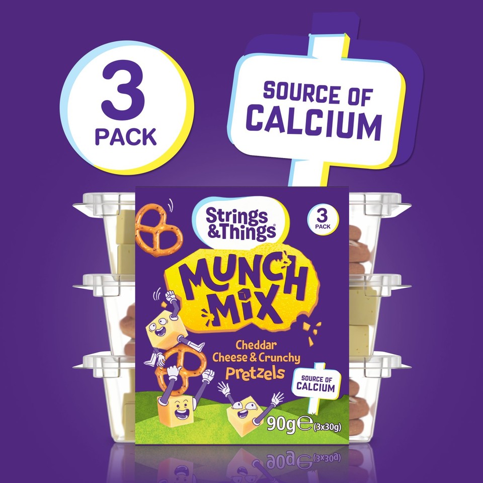 Strings & Things Munch Mix Cheddar Cheese & Crunchy Pretzels 90 g (3 x ...