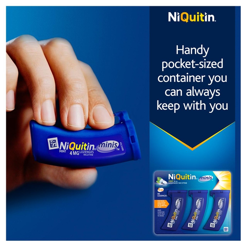 NiQuitin Mini Mint Nicotine Lozenges -4mg, 60 Minis - Stop Smoking Aid ...