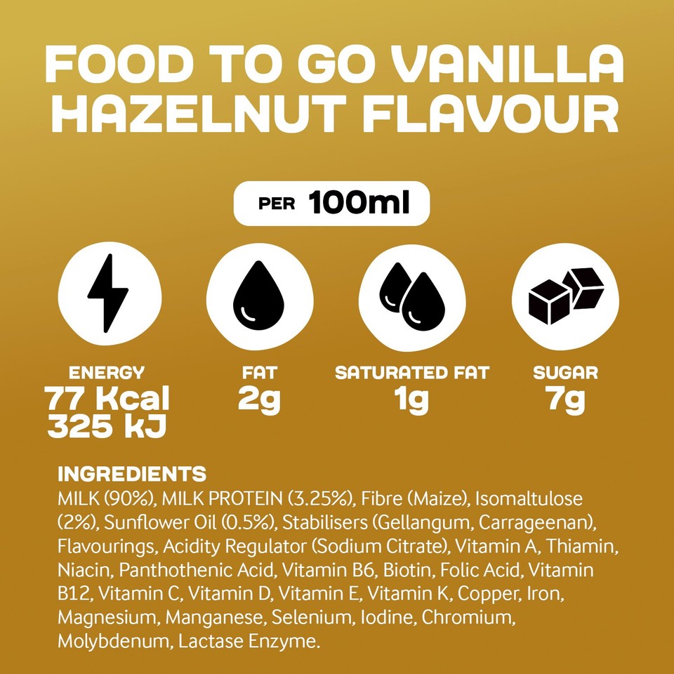 Arla Protein Food To Go Vanilla Hazelnut Meal Replacement Shake 500ml ...
