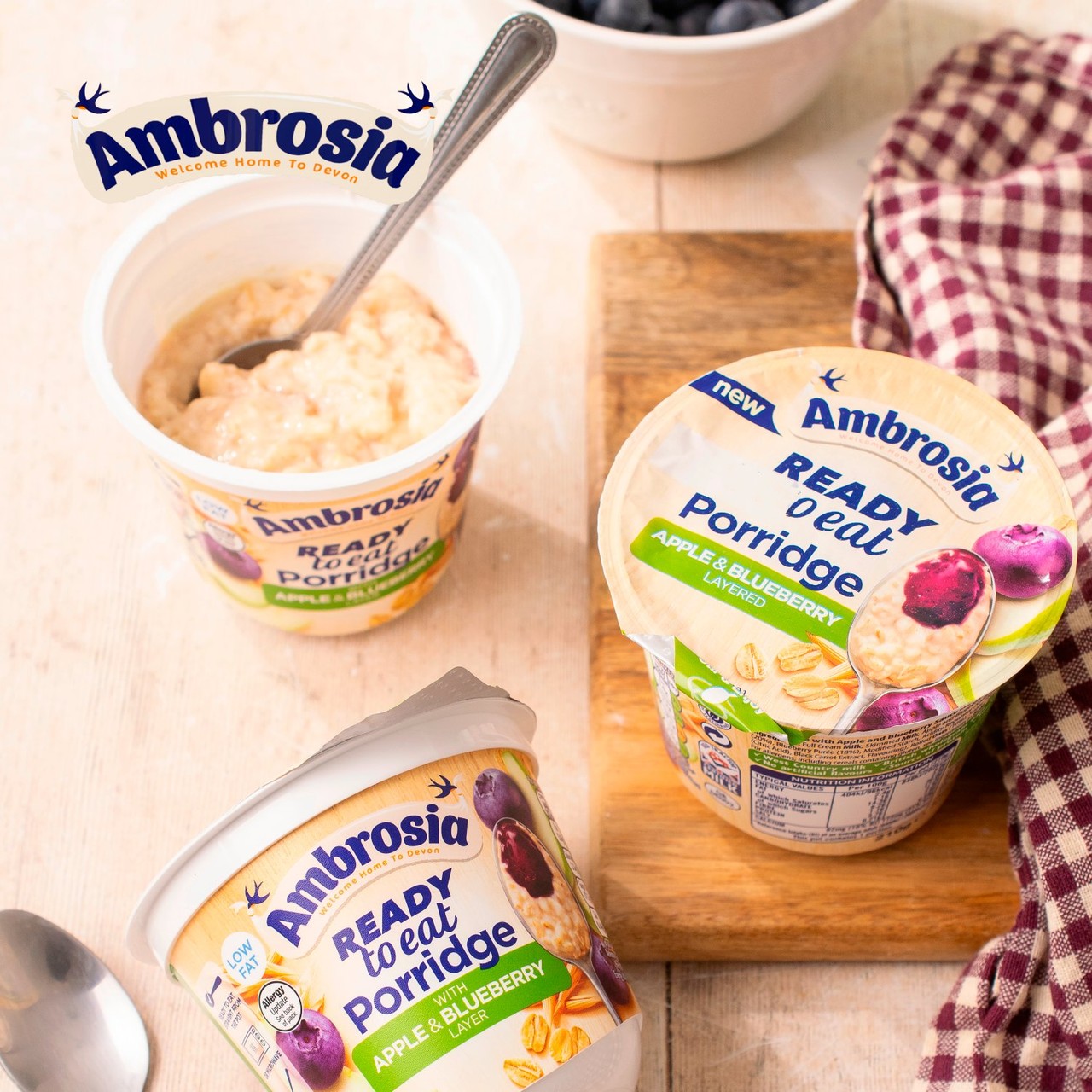 Ambrosia Ready to Eat Porridge Oat Cereal Pot Apple & Blueberry Layer ...
