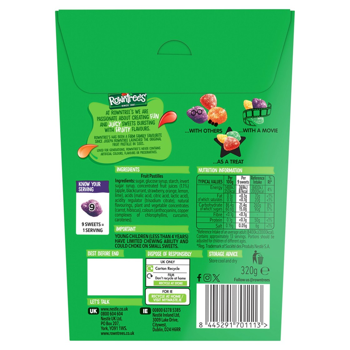 Rowntree's Fruit Pastilles Sweets Carton 320g - Morrisons Online ...