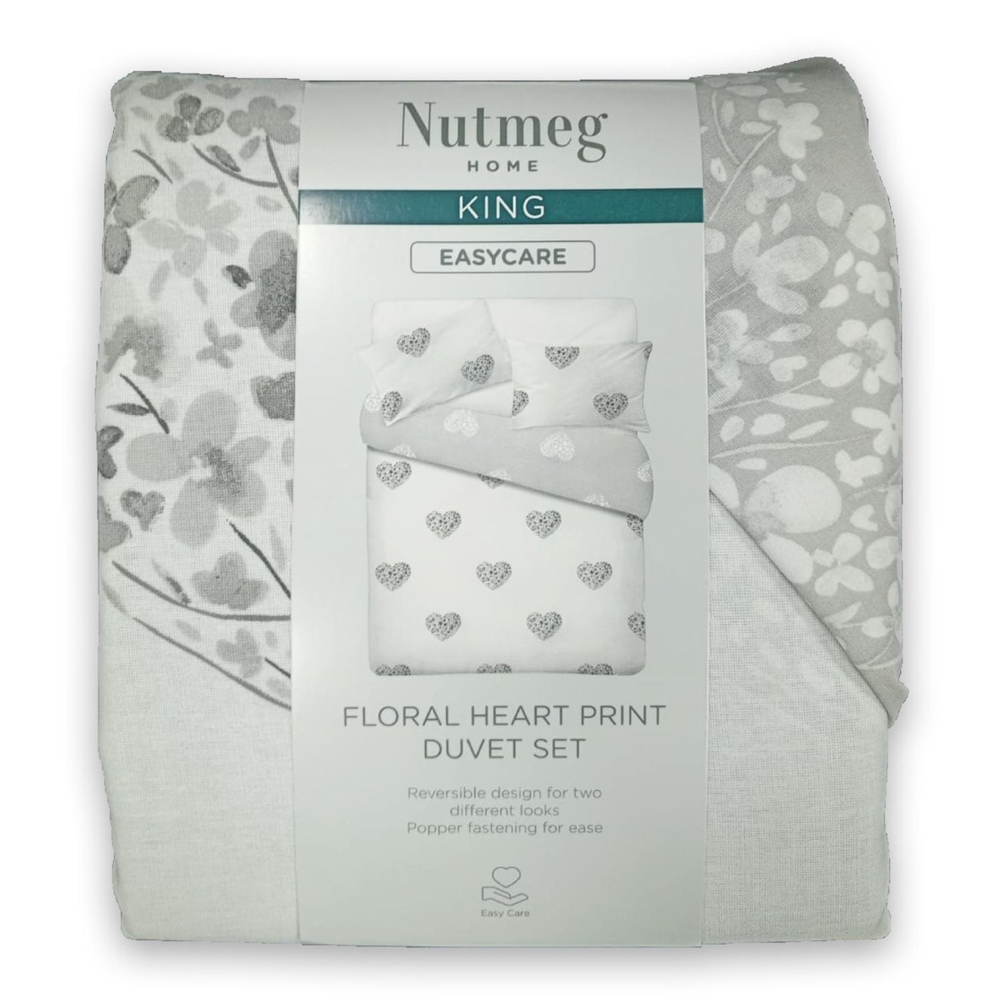 Nutmeg Home Floral Heart Print Easy Care Duvet Set King - Morrisons ...