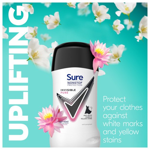 Sure Antiperspirant Deodorant Stick Nonstop Protection Invisible Pure ...