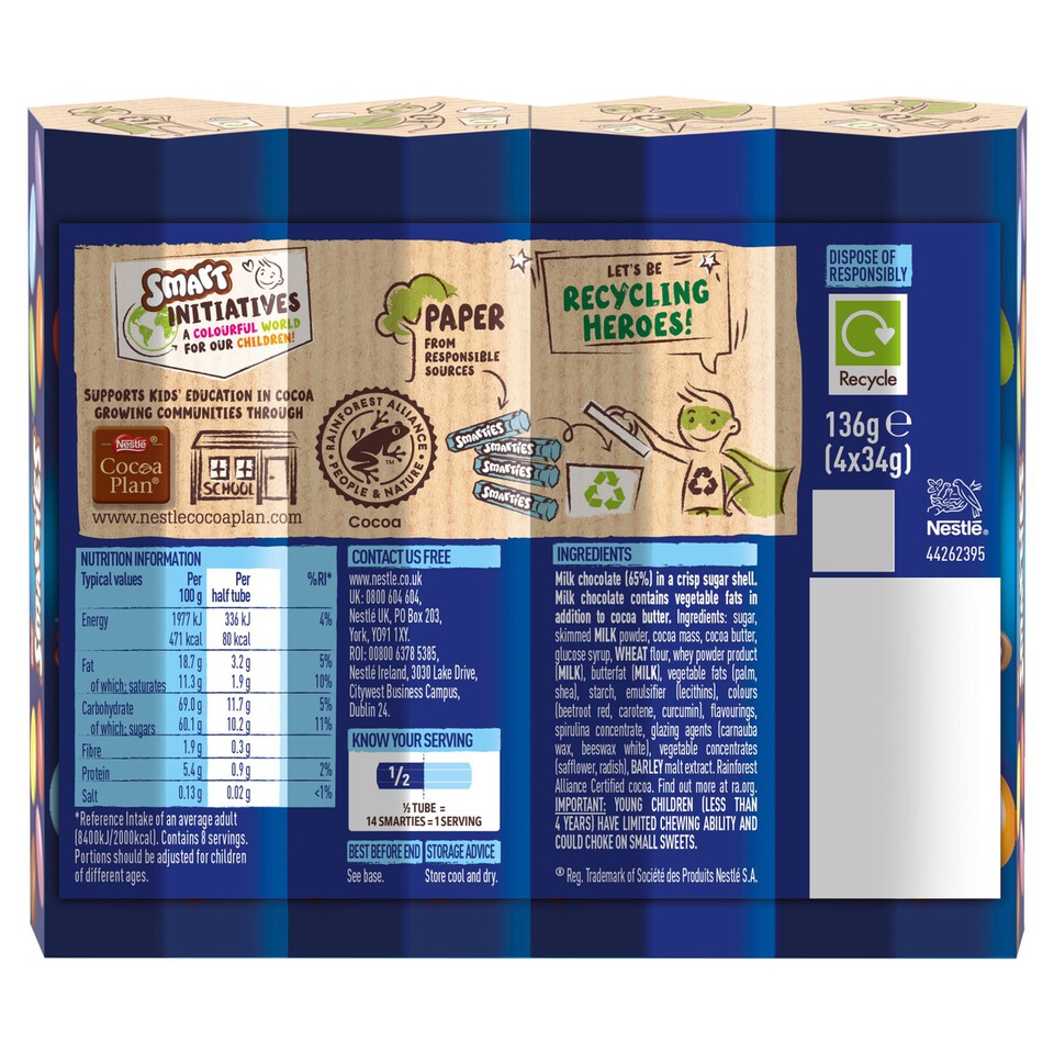 Smarties Tube 4 Pack - Morrisons Online Groceries & Offers