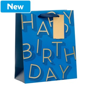 Blue Happy Birthday Text Gift Bag Medium - Morrisons Online Groceries ...