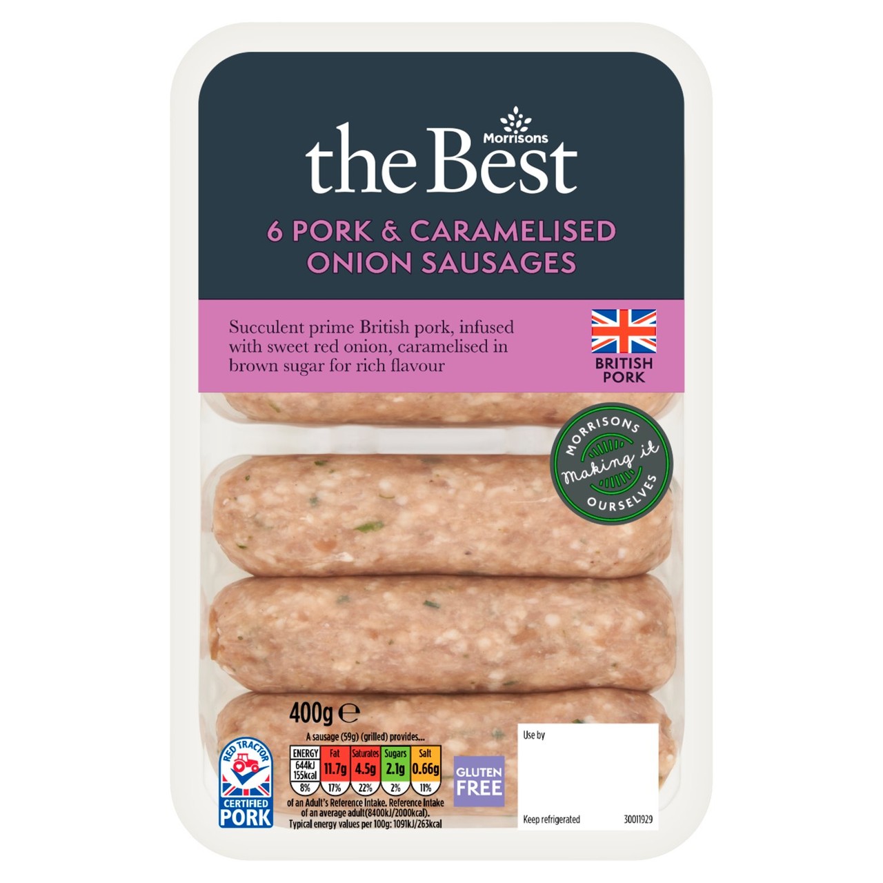 Morrisons The Best Thick Pork & Caramelised Onion Sausages 400g ...