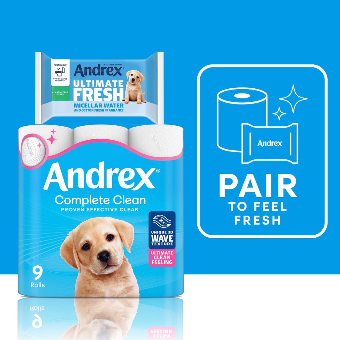 Andrex Complete Clean Toilet Tissue 12 Mega Rolls 50% More Sheets ...