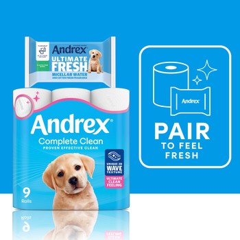 Andrex Complete Clean Toilet Tissue 12 Mega Rolls 50% More Sheets ...