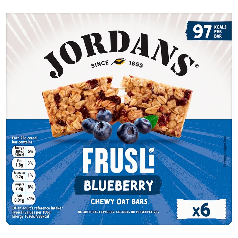 Jordans Frusli Juicy Blueberry Chewy Oat Cereal Snack Bars 6 x 25g ...