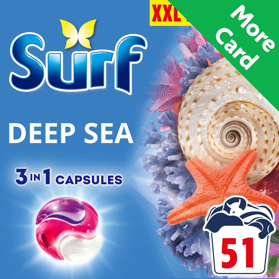 Surf 3 in 1 Laundry Washing Detergent Capsules Deep Sea 51 Washes ...