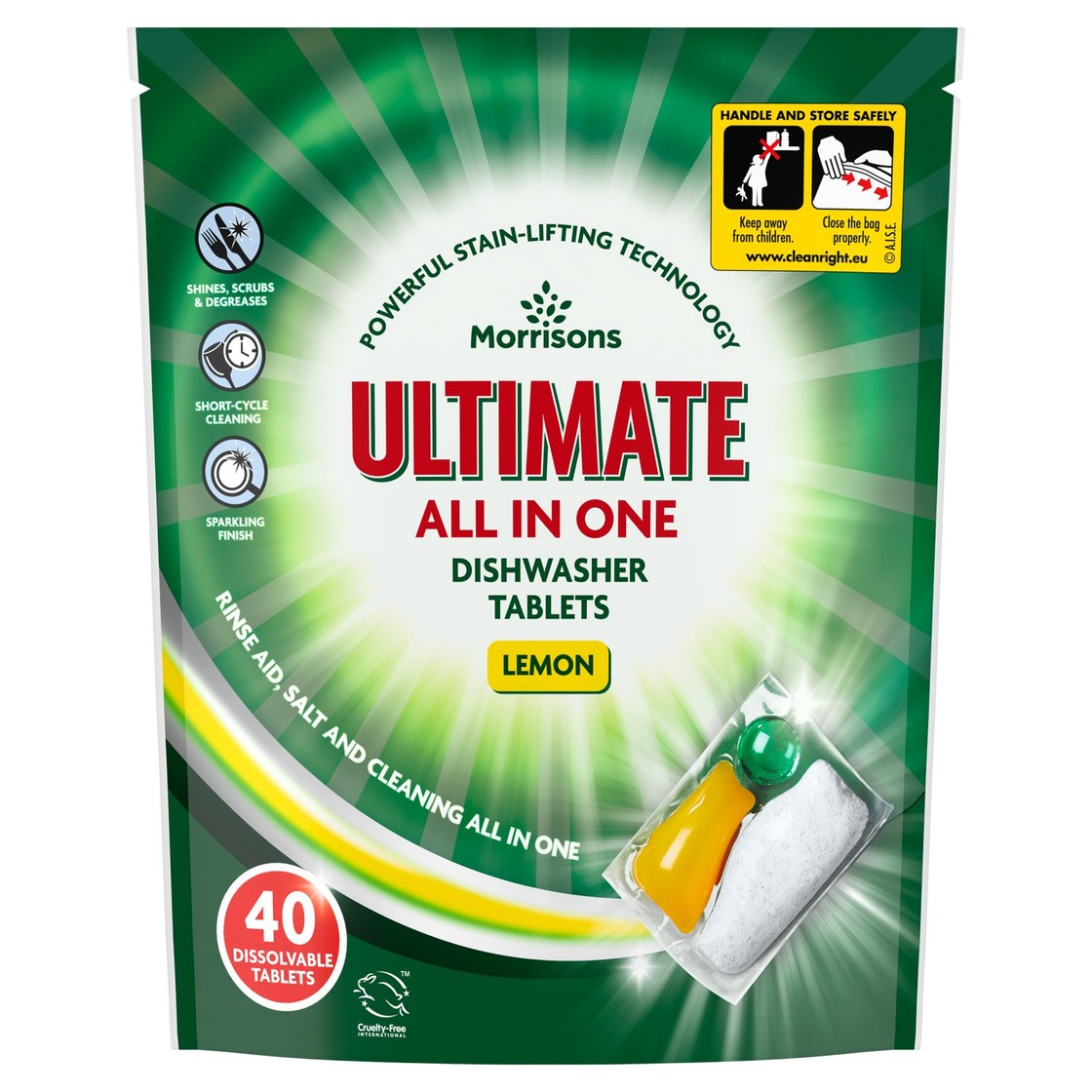 Morrisons Ultimate All In One Dishwasher Tablets Lemon 40 Pack ...