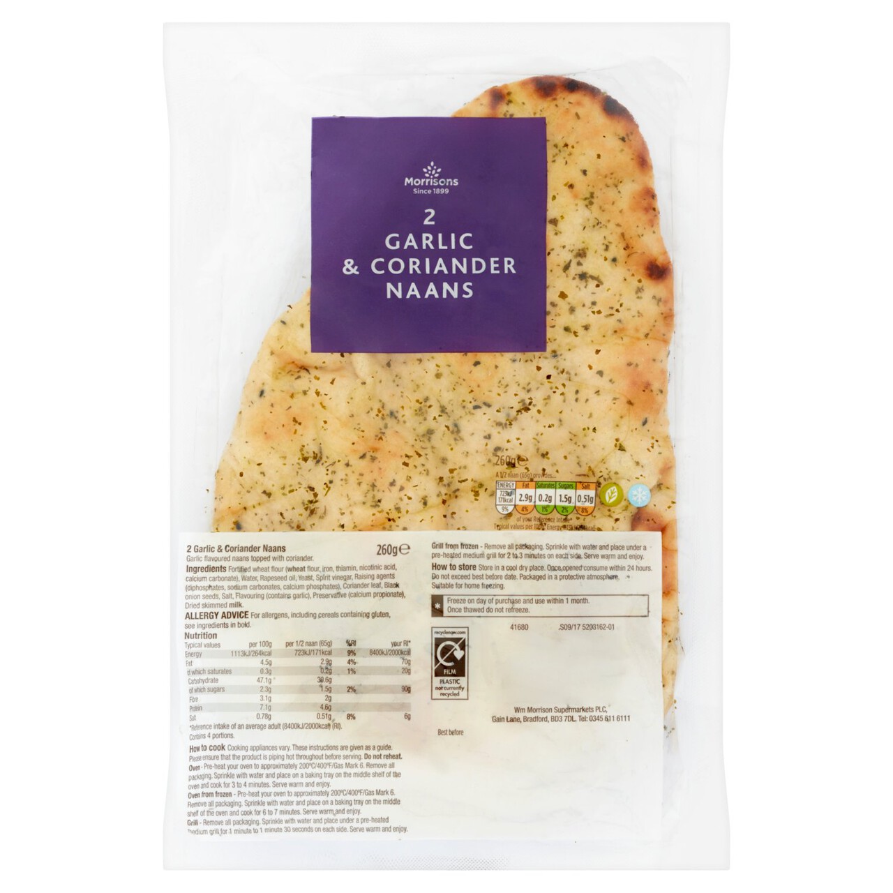 Morrisons Garlic & Coriander Naan - Morrisons Online Groceries & Offers