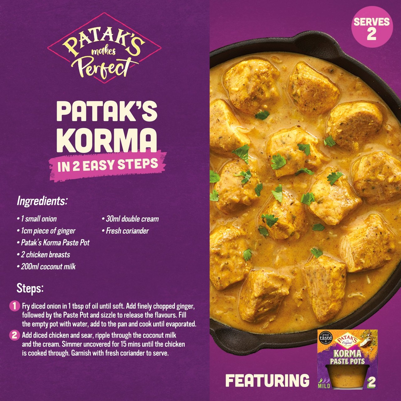 Patak's Korma Indian Mild Spice Paste Pots 2 x 70g - Morrisons Online ...