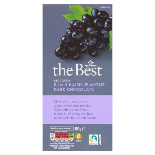 Morrisons The Best 52% Cocoa Dark Chocolate Rum & Raisin - Morrisons ...