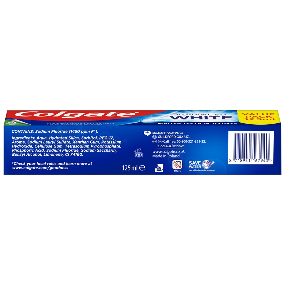 Colgate Advanced White Teeth Whitening Toothpaste - Morrisons Online ...