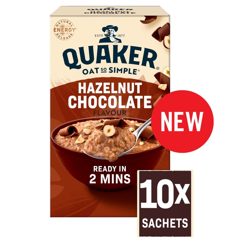 Quaker Hazelnut Chocolate Porridge Sachets Oats So Simple - Morrisons ...