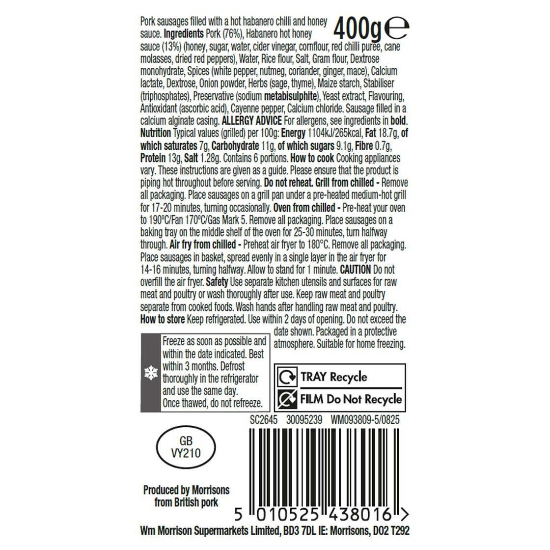 Morrisons The Best Limited Edition Hot Honey Pork Sausages 400g ...