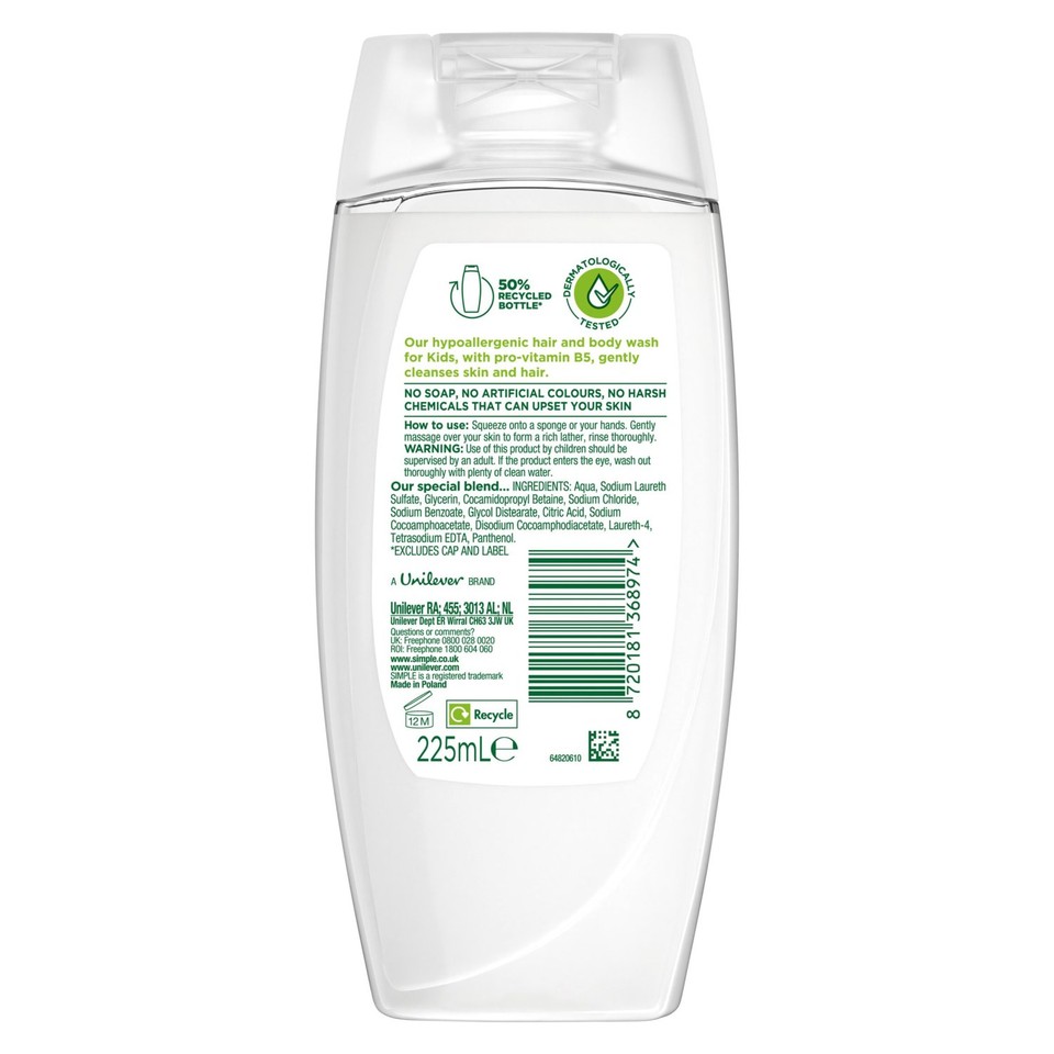 Simple Kids Hair & Body Wash 225ml - Morrisons Online Groceries & Offers
