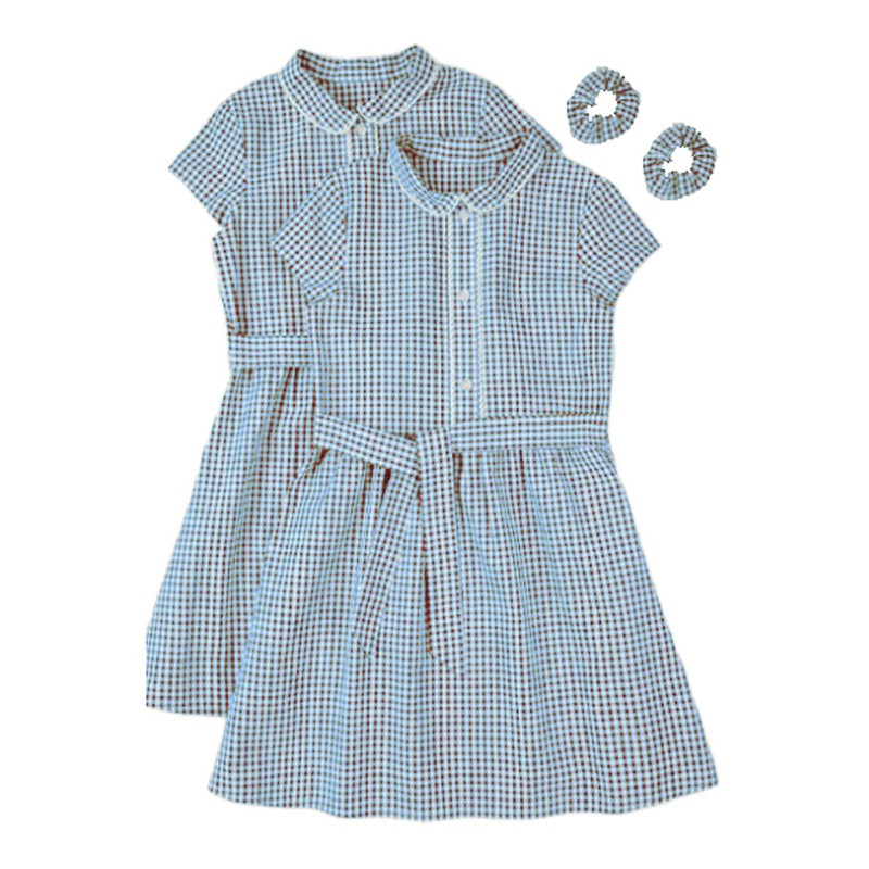Nutmeg Age 6-7 Years Girls Traditional Gingham Blue Dress and Scrunchie ...