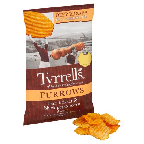 Tyrrells Furrows Beef Brisket & Black Peppercorn Sharing Crisps 150g ...