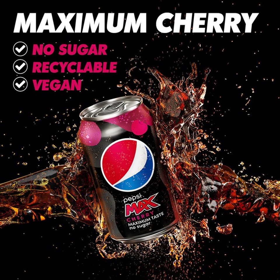 Pepsi Max Cherry No Sugar Cola Cans 24 x 330ml - Morrisons Online ...