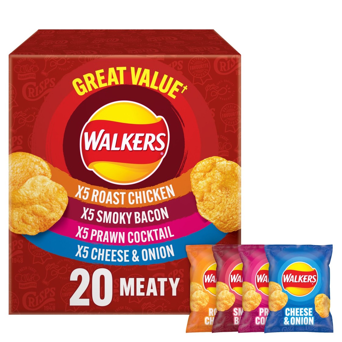 Walkers Meaty Variety Multipack Crisps Box 20 x 25g - Morrisons Online ...
