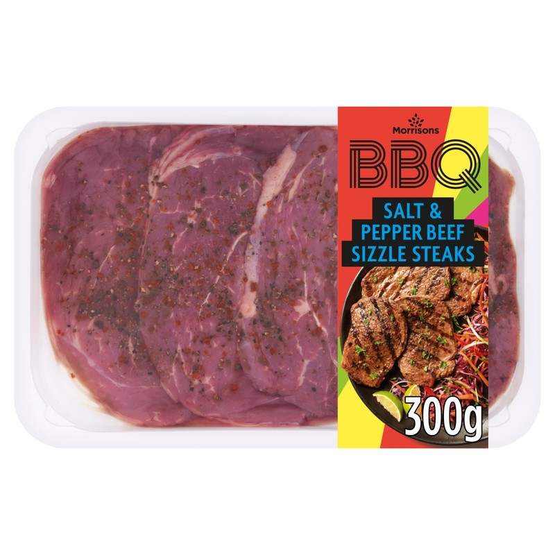 Morrisons BBQ Salt & Pepper Beef Sizzle Steaks 300g - Morrisons Online ...