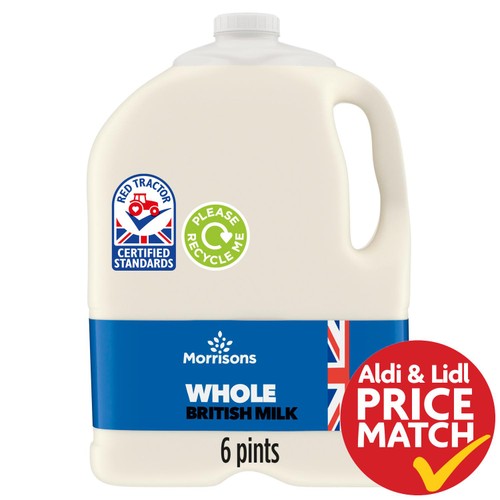 Morrisons British Whole Milk 6 Pint - Morrisons Online Groceries & Offers