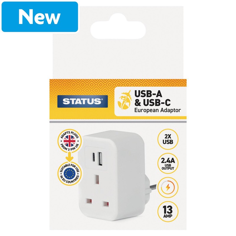 Status European Travel Plug With USB A & C Ports - Morrisons Online ...
