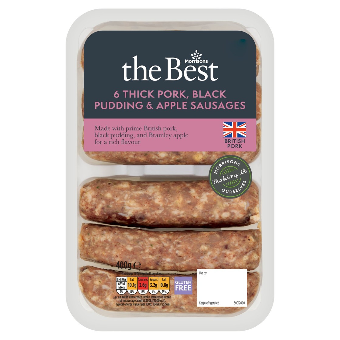 Morrisons The Best 6 Pork, Black Pudding & Apple Sausages - Morrisons ...