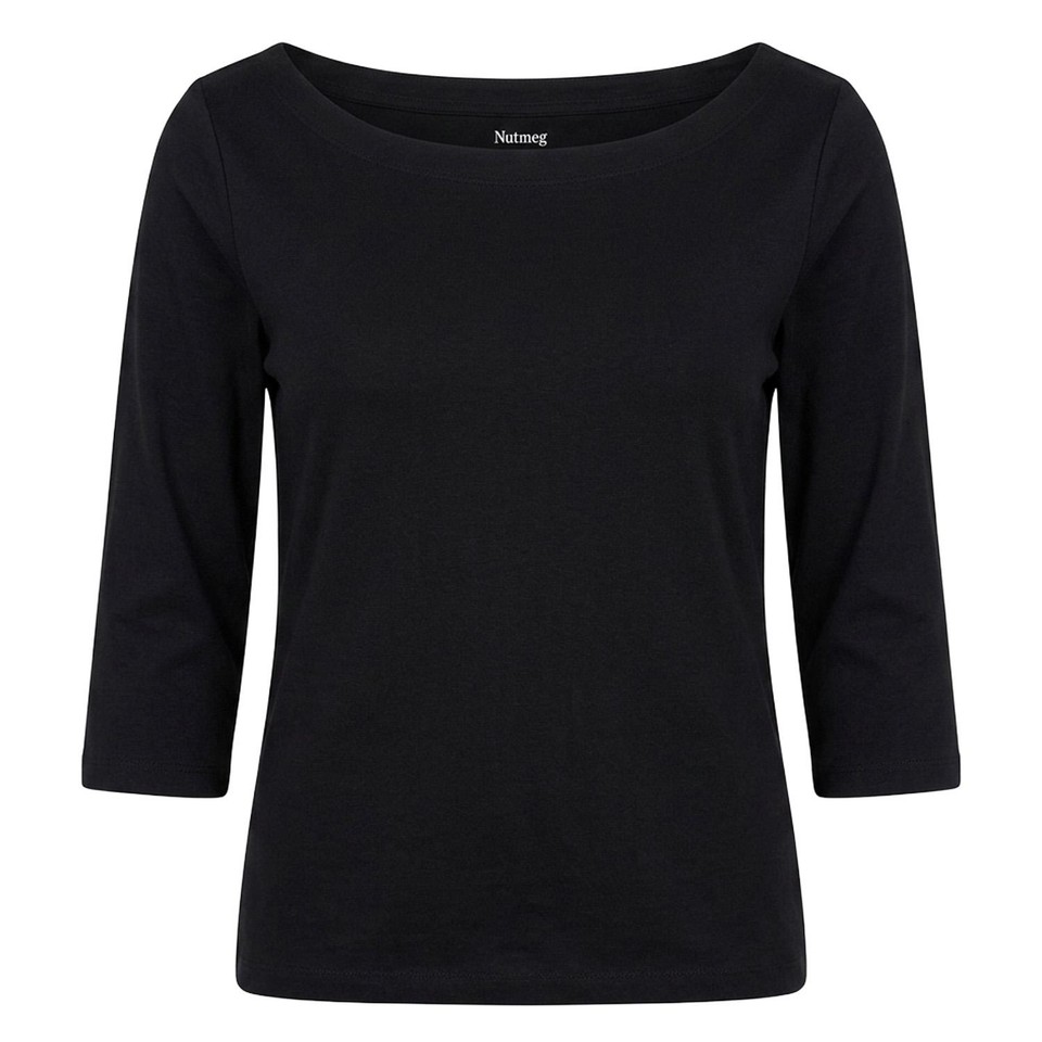 Nutmeg Ladies Size 12 Black 3/4 Sleeve Bardot Top - Morrisons Online ...