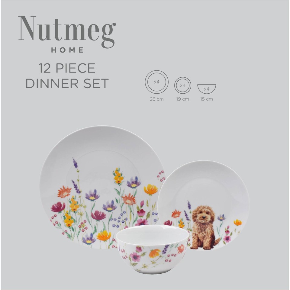 Nutmeg Home Floral Cockapoo 12 Piece Porcelain Dinner Set - Morrisons ...