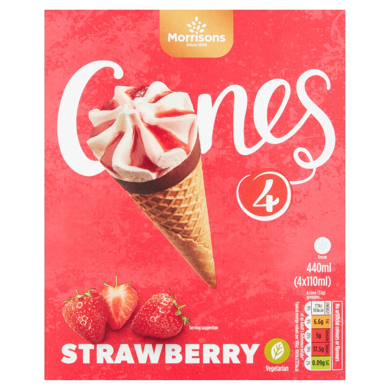 Morrisons Strawberry Ice Cream Cones - Morrisons Online Groceries & Offers