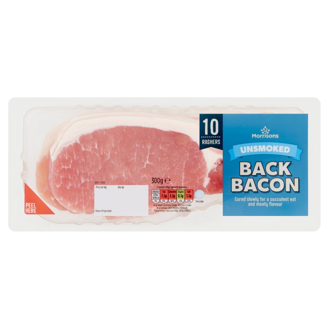 Morrisons 10 Pack Unsmoked Back Bacon Rashers 300g - Morrisons Online ...