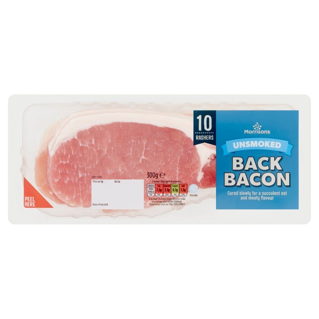 Morrisons 10 Pack Unsmoked Back Bacon Rashers 300g - Morrisons Online ...