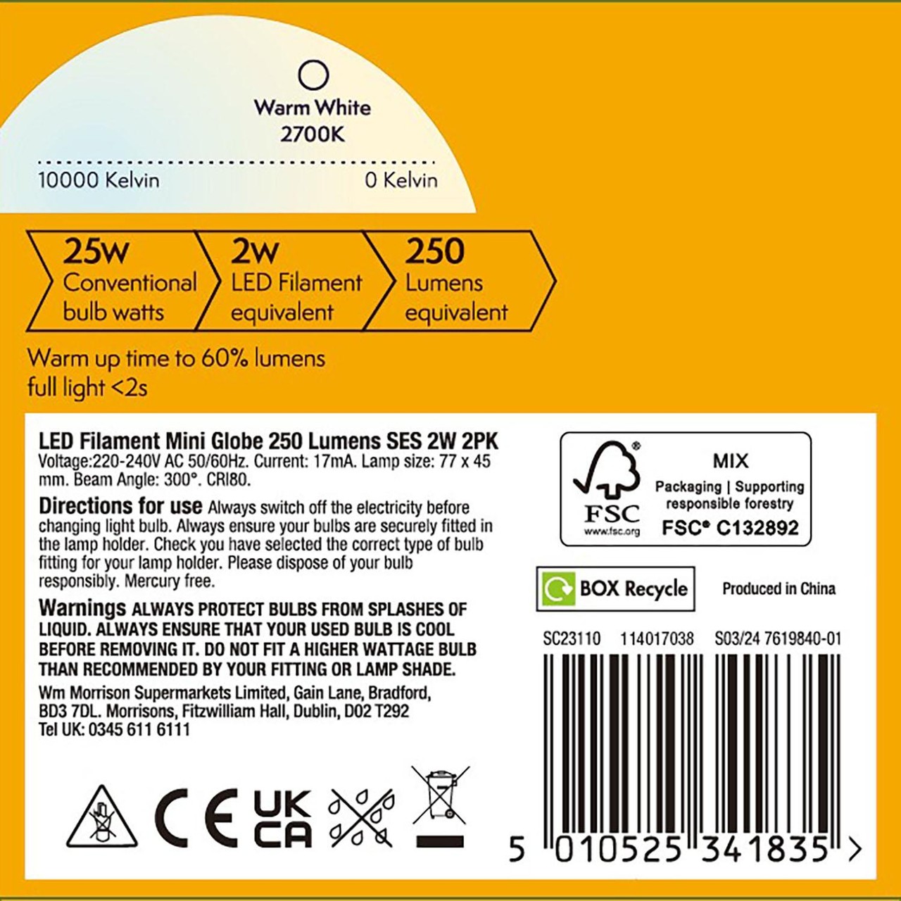 Morrisons LED Mini Globe 250 Lumens SES 2W - Morrisons Online Groceries ...